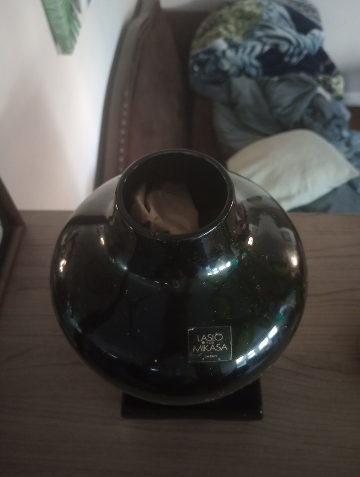 Black Porcelain Ginger Jar Ikebana Vase w/ Base • Mikasa Designs | eBay