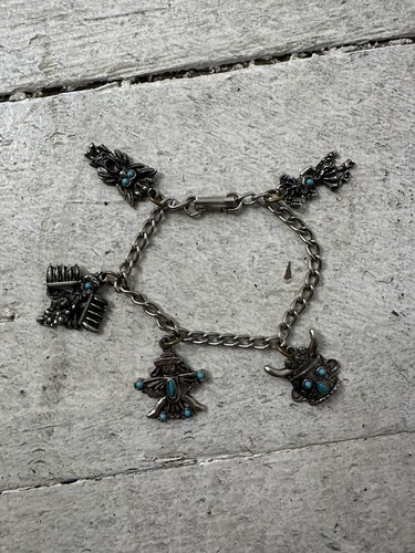 Vintage Native American Style Charm Bracelet With Faux Turquoise | eBay