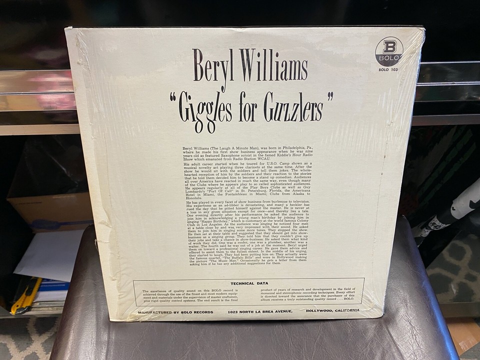 Beryl Williams Pours Giggles For Guzzlers LP Bolo VG in SHRINK [erotic ...