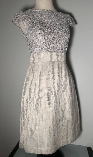 Kay Unger Lace Moir Women’s Cocktail Dress Sequins Silver size 4 $480 ...