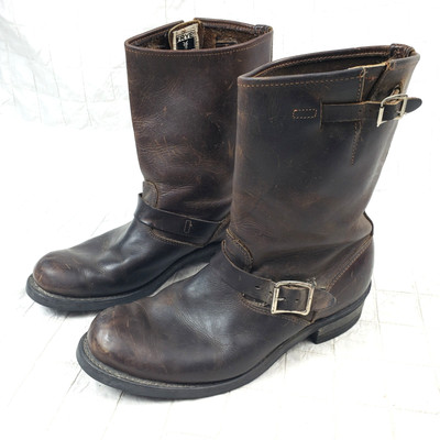 Frye Engineer Boots Men Sz 10 D Dark Brown Leather Moto Buckle Strap ...