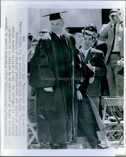 1966 Princeton University Lyndon Johnson Robert Goheen Wirephoto 8X10 ...
