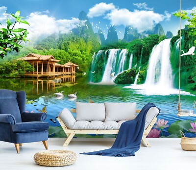3D Waterfall Pavilion 880NA Jesus Religion God Wall Paper Wall Print ...