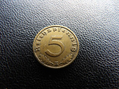 WWII Antique Germany 1937 E 3rd Reich SS Nazi Eagle swastika 5 pfennig ...