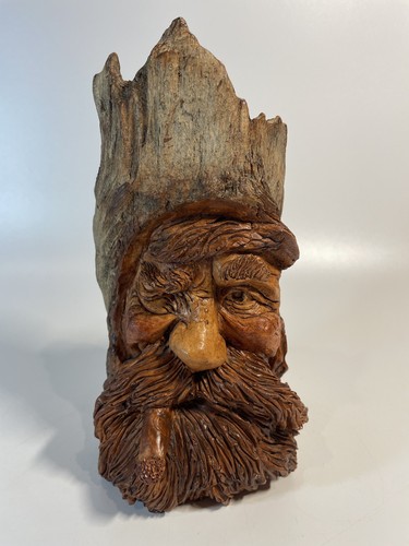 Rick Albee Tree Spirit Carving Wood Resin Old Man Bearded w/Cigar, 1989 ...