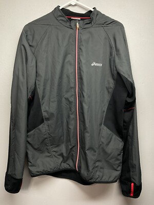 Asics Full Zip Running Jacket Men’s Large Inner Wrist Cuffs Thumb Holes ...