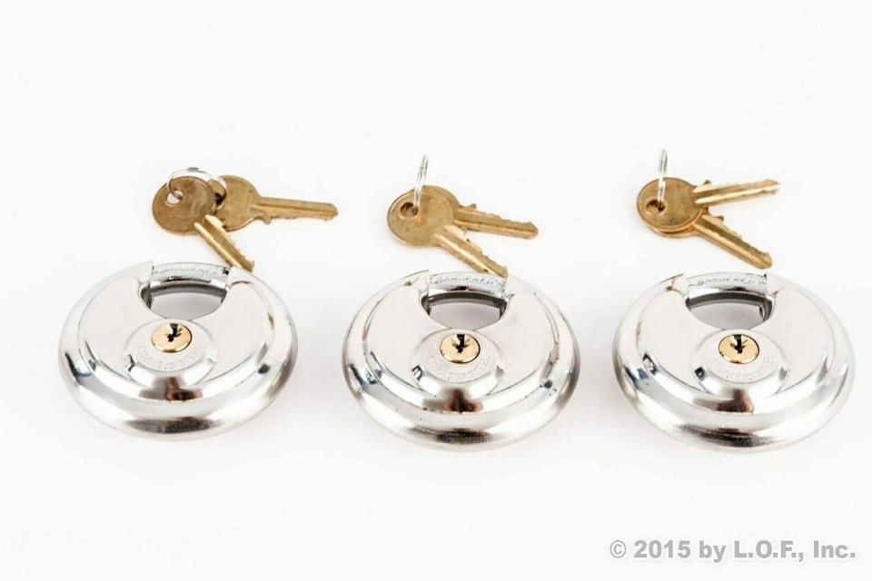(3) Stainless Steel Armor Disc Padlocks Trailer / Self Storage Keyed ...
