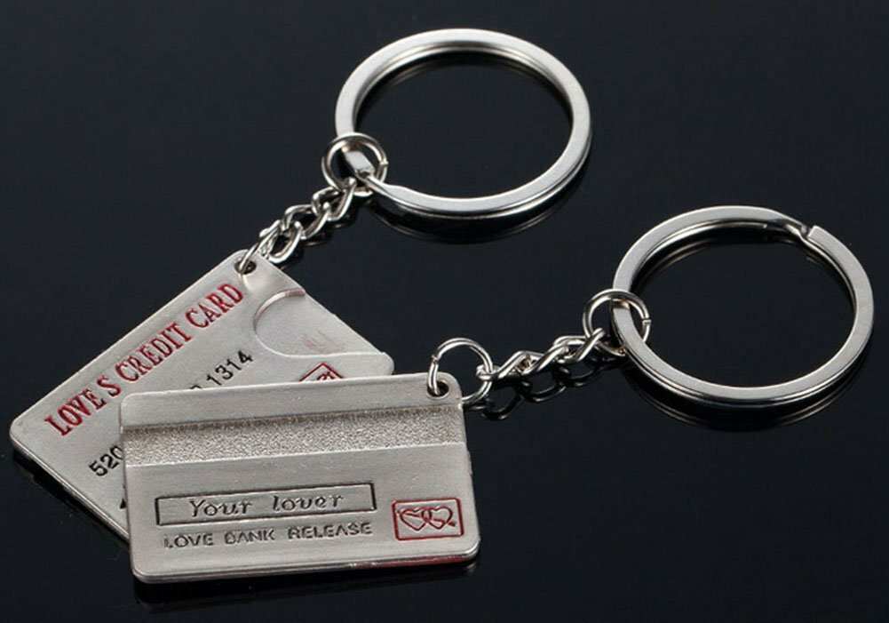 Lovers Credit Card Couple Keyrings Set Silver Metal Puzzle Keyrings Key ...