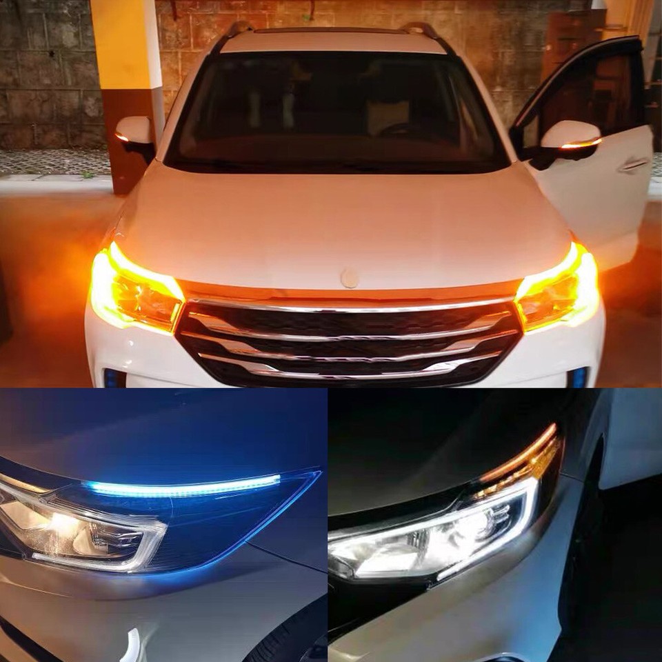 2x 60cm LED DRL Light Amber Sequential Flexible Turn Signal Strip For ...