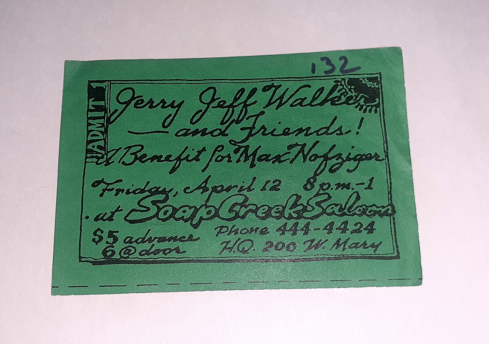 Soap Creek Saloon Jerry Jeff Walker poster flyer Austin Texas TICKET ...