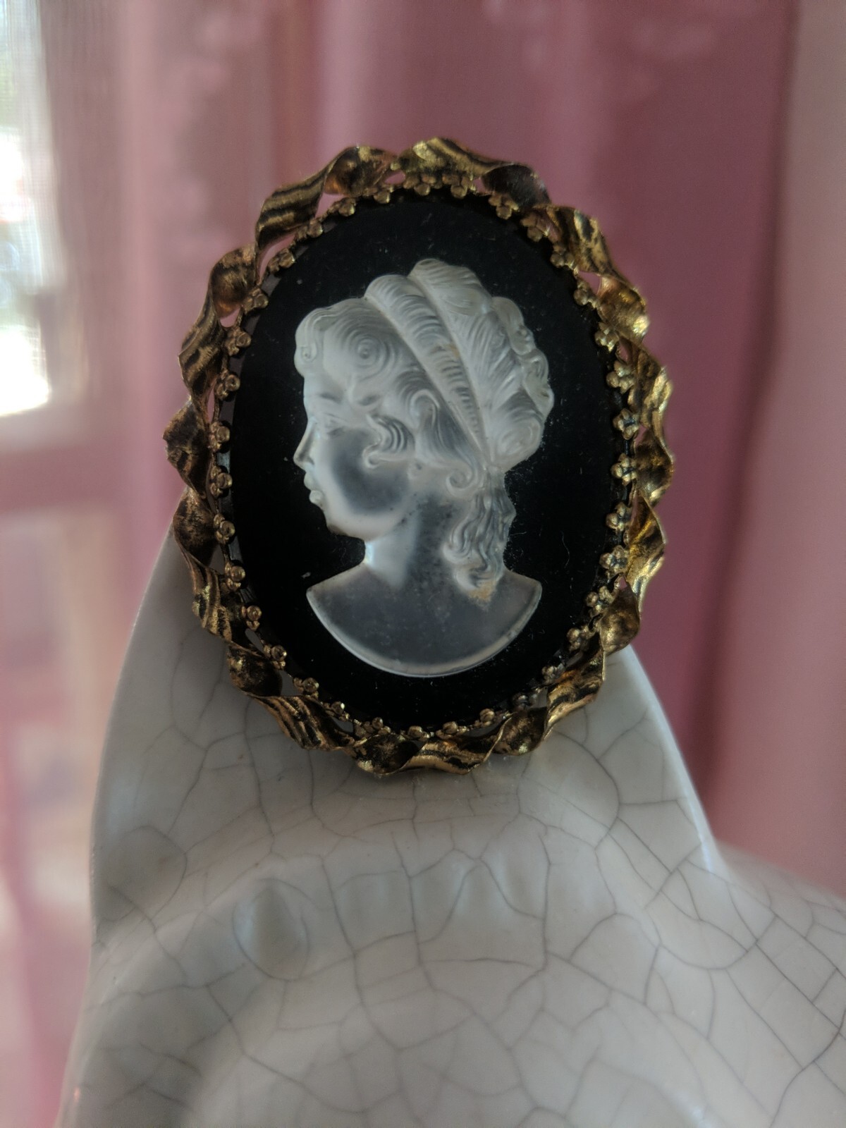 Large Vintage Clear Intaglio Pin/Pendant Faceted Reverse Cameo Signed W ...