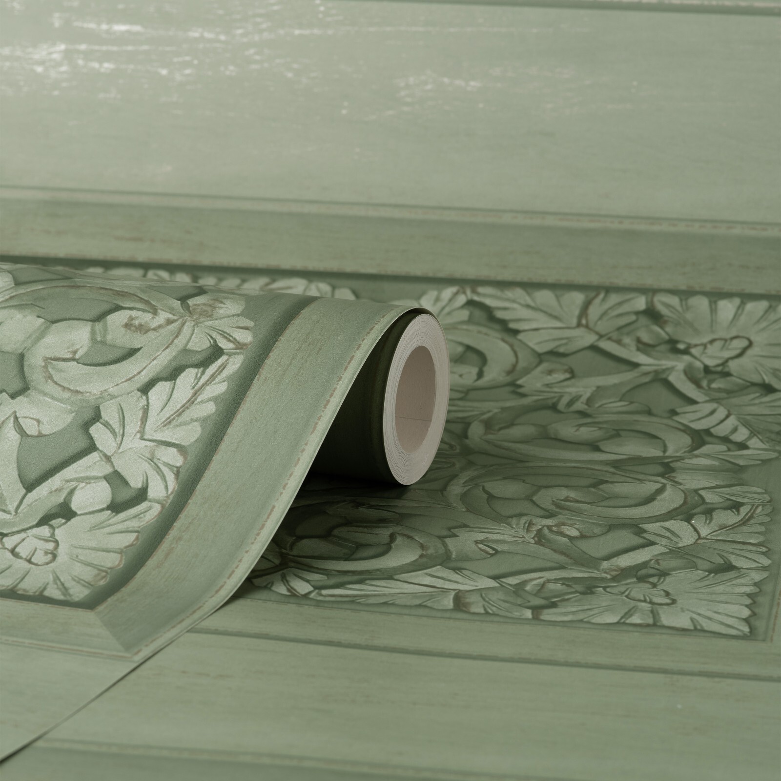 SAGE GREEN PANEL WALLPAPER WOOD WALL DOOR FEATURE LUXURY DESIGNER ...