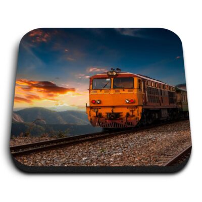 1x Square Fridge MDF Magnet Sunset Train in Thailand Mountains #52196 ...