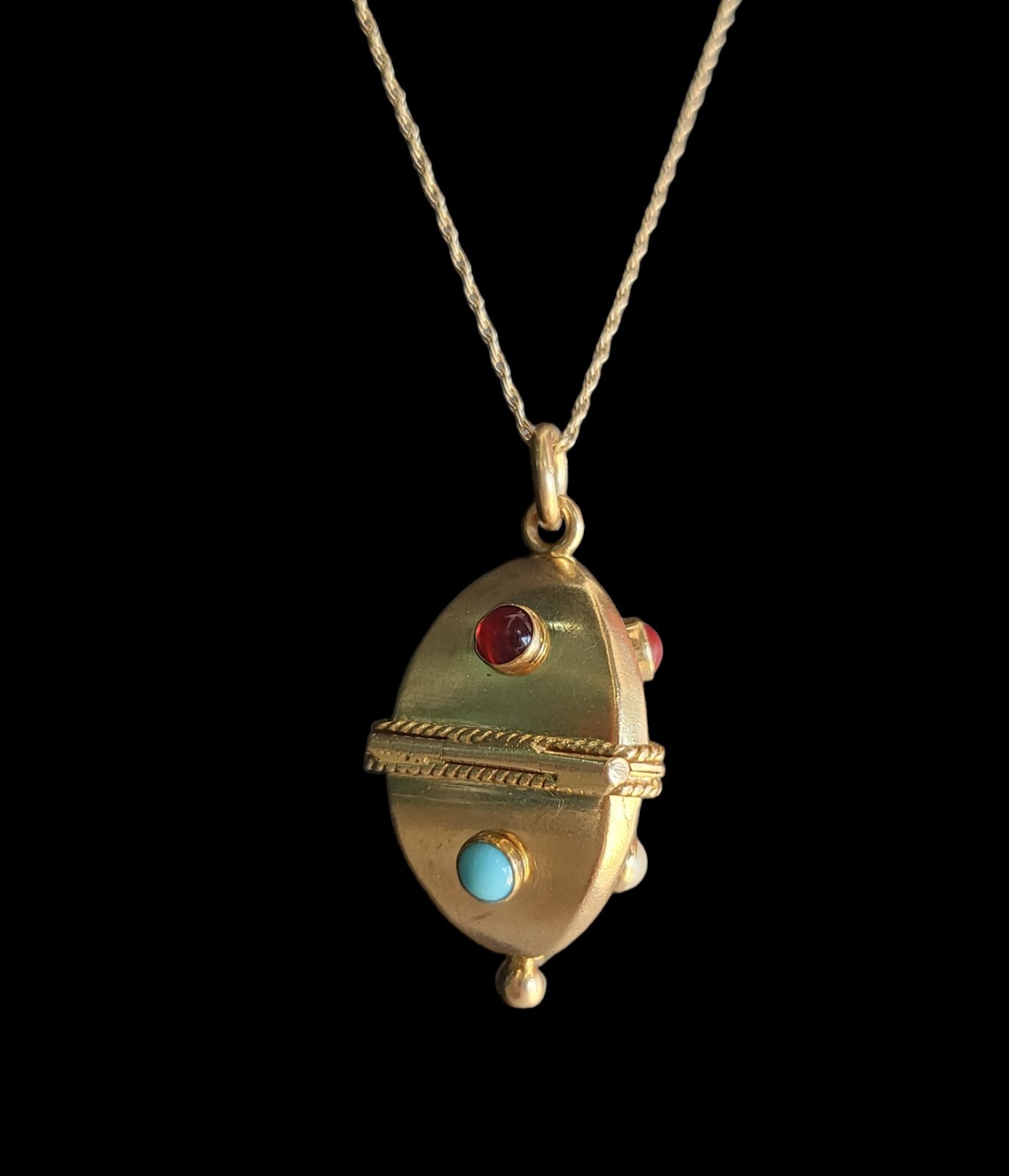 Vintage 18k Yellow Gold Etruscan Charm Pendant Multi Gem Locket with a ...