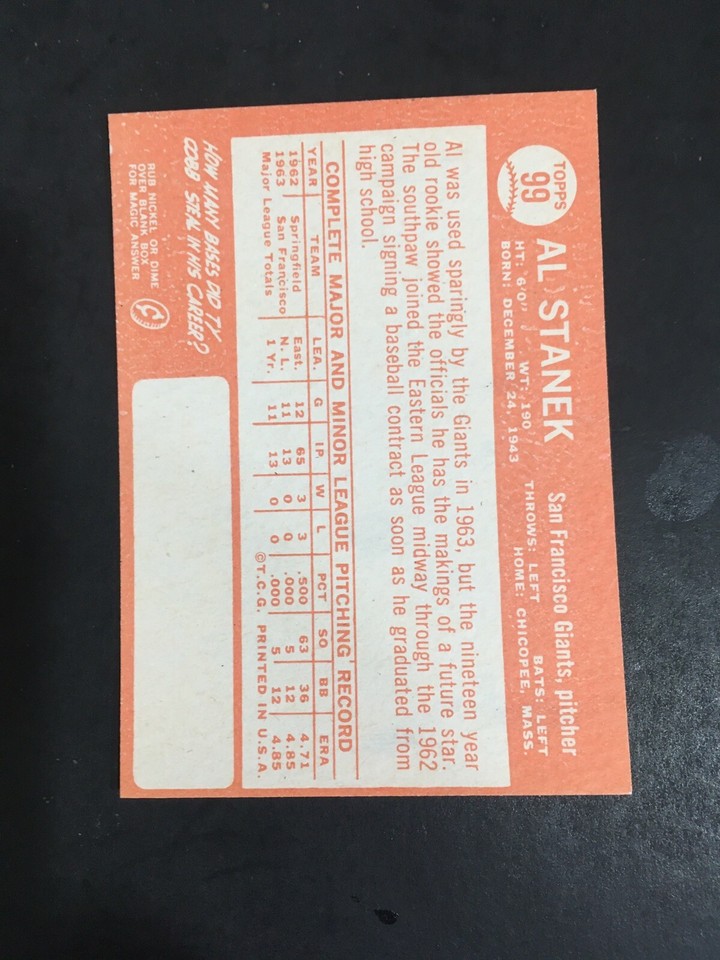 1964 TOPPS AL STANEK, #99, NM/MT (Free Shipping On Any 3!) | eBay