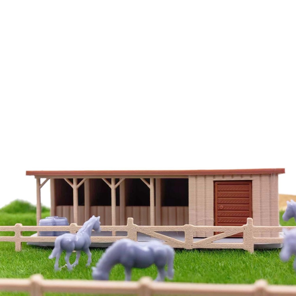 Outland Models Miniatures Small Country Stable w Horses and Grass 1:87 ...