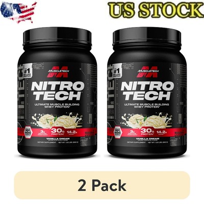 2 Pack MuscleTech NitroTech Whey Protein Powder, Vanilla Cream Flavor ...