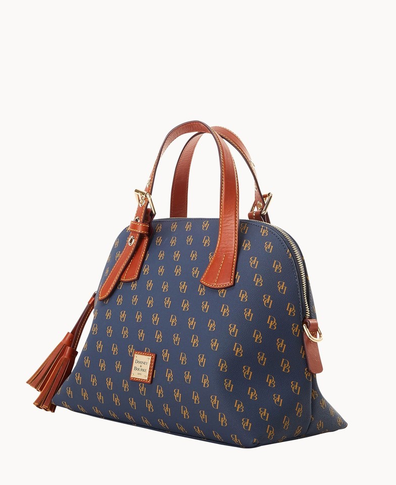 NWT Dooney & Bourke Gretta Small Audrey Satchel Tote Bag Brown/Navy New ...