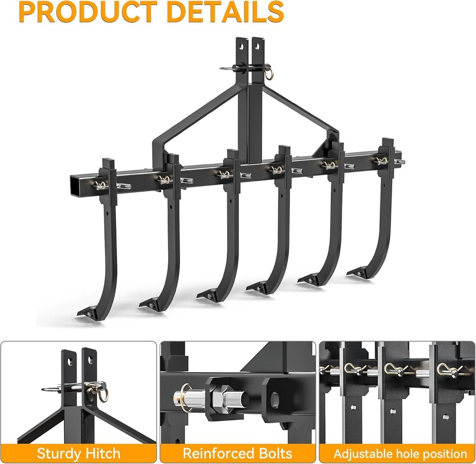 Detachable Scarifier Cultivator W/ 6 Shank & Mount Brackets for CAT-0 ...