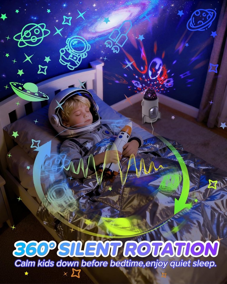Rocket Night Light Projector for Kids Boys Toddler Toys with Music ...