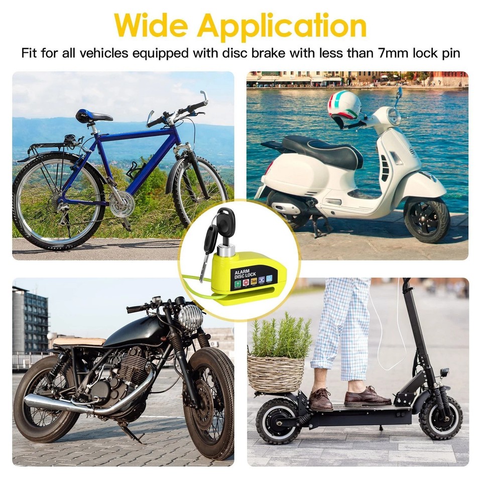 Disc Brake Lock Motorcycle Alarm Sound Anti-Theft Bike Motorcycle Wheel ...