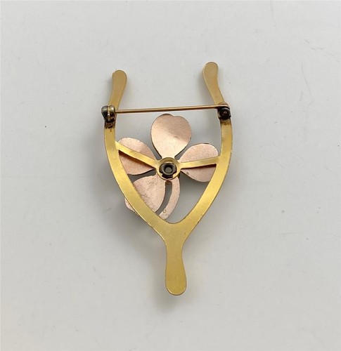 Vintage Gold Tone Wishbone with 4-Leaf Green Enamel Clover Shamrock ...