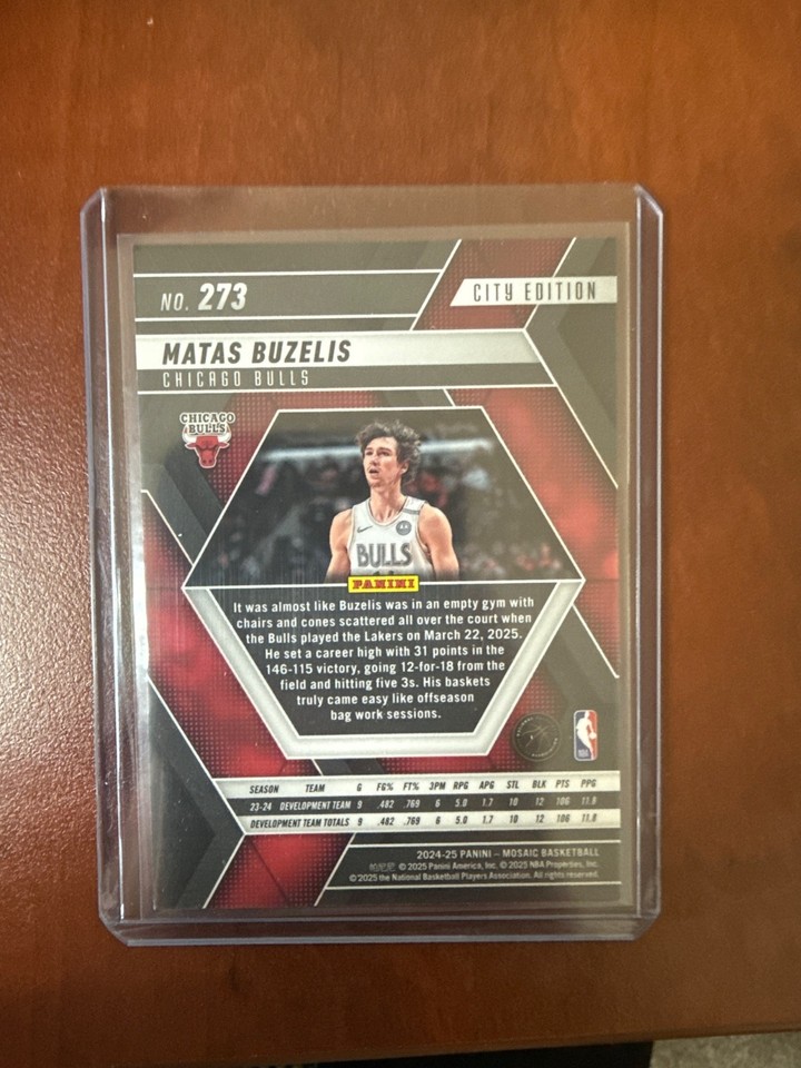 Matas Buzelis Rookie RC 2024-25 Panini Mosaic City Edition Base #273 ...