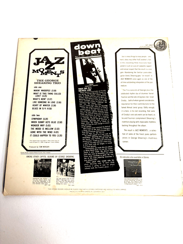 The George Shearing Trio *Jazz Moments* 33 Lp Capitol Records Album | eBay