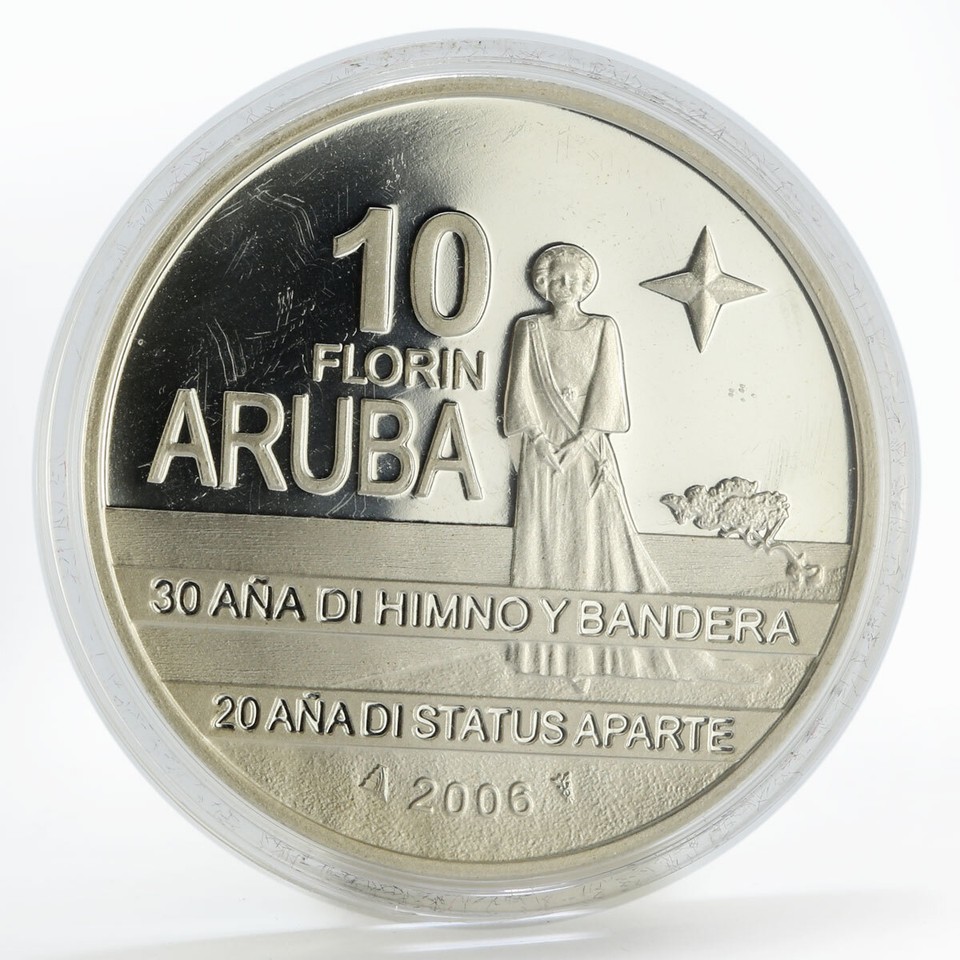 Aruba 10 florin Queen Beatrix Flag and Anthem proof silver coin 2006 | eBay