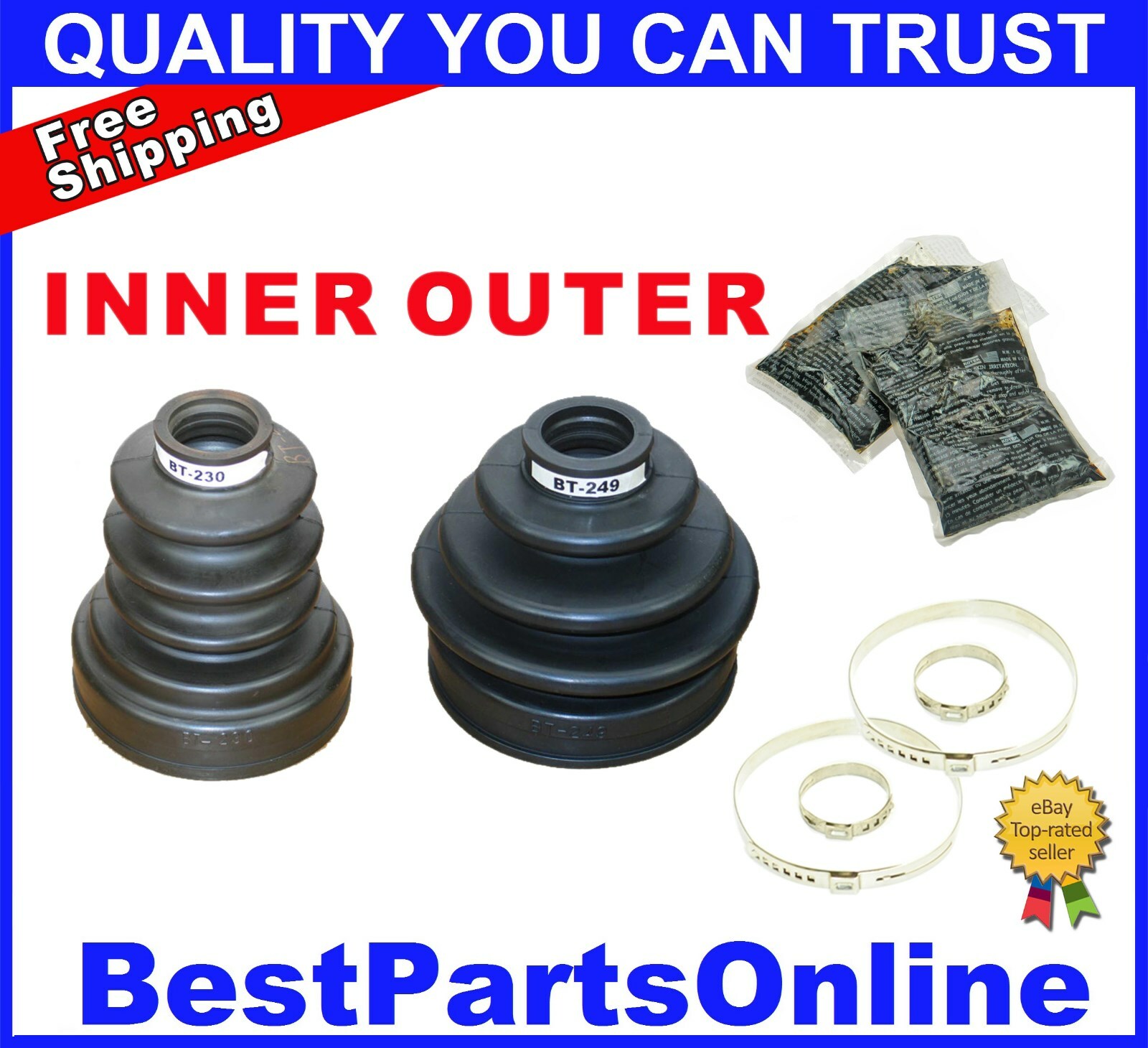 Inner & Outer CV Axle Boot Kit for Toyota Pickup Truck 86-95 Front 4WD ...