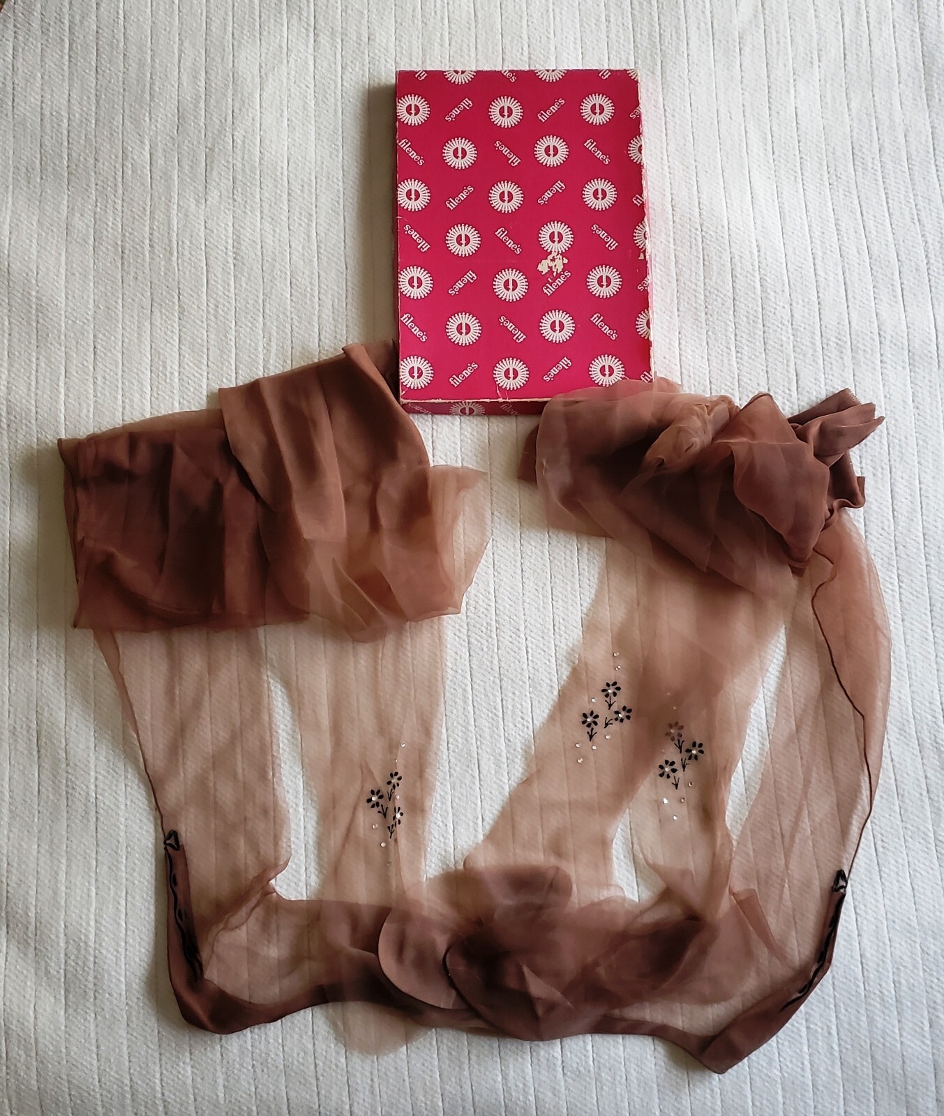 Boxed Pair of Vintage 1930's Nylon Stockings - Crystal Embellishments ...