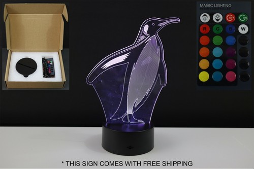 Penguin - 3D Acrylic LED Sign Nightlight Remote Control USB Custom | eBay