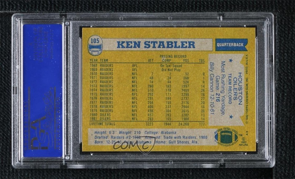1982 Topps Ken Stabler #105 PSA 9 MINT HOF | eBay