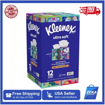 Kleenex Ultra Soft 3-Ply Facial Tissues, Cube Boxes (85 tissues/box, 12 ...