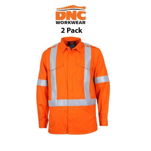 DNC Mens Inherent 2 Pack FR X Back PPE1 L/W D/N Workwear Safety Shirt ...