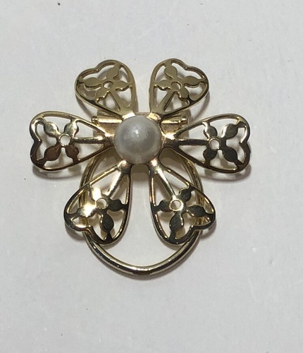 Vintage Flower Scarf Clip Openwork Faux Pearl Goldtone | eBay