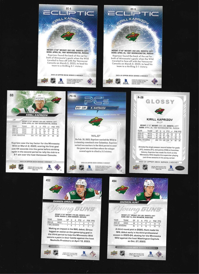 2023-24 UPPER DECK YOUNG GUNS DAMIEN GIROUX 452 DAMEON HUNT 494 ...