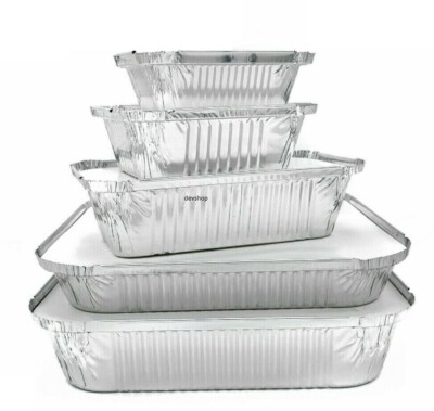 50 x Takeaway Foil Containers Box with Lids Home Takeaway Foil Trays 5 ...