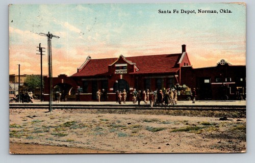 Postcard Norman Oklahoma Santa Fe Railroad Depot OK Train Station ...