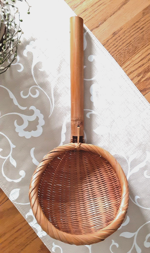 Wicker Rattan BOHO Wall Hanging Strainer Basket Scoop Spoon 16" Long | eBay