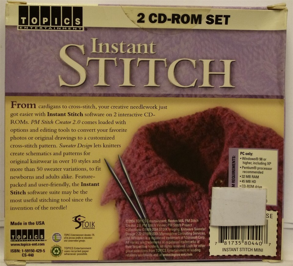Software PC Instant Stitch PM Stitch Creator 2.0 Sweater Design 2-Discs ...