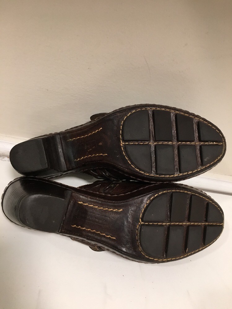 Frye “Candice” Woven Brown Leather Clog Slip On Mules Buckle Accent ...