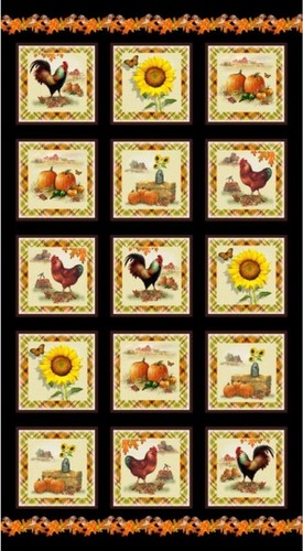 Henry Glass - Autumn Splendor Block Quilting Fabric Panel w/ Chickens ...