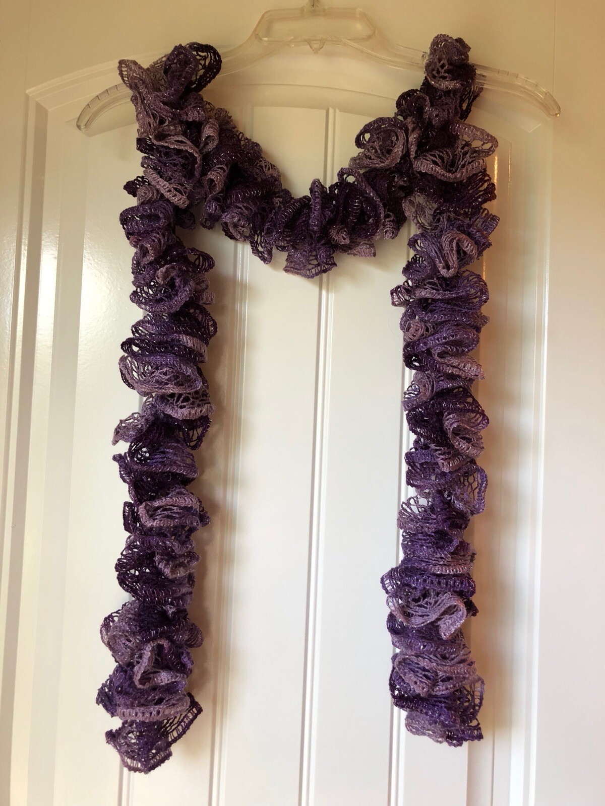 Handmade Crocheted Fashion Ruffle Scarf - Violet Shimmer | eBay