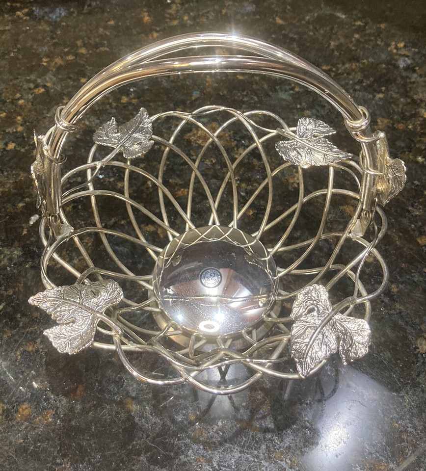 Godinger Silver Art Co Grape Vine Leaf 8” Fruit/Bread Bowl Basket w ...