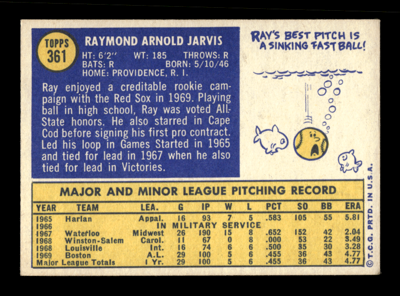 1970 Topps # 361 Ray Jarvis Card Boston Red Sox | eBay