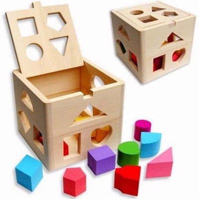 A Box 3D Shape Sorter Toy Wooden Shape Sorter Montessori Educational ...