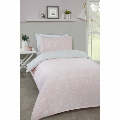 Geo Blush Pink Grey Duvet Cover Bedding Set Size King | eBay UK