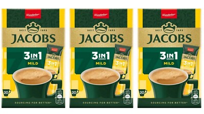 3 x Jacobs MILD 3in1 - Instant Coffee - 3 x 20 Sachets x 11.1 g = 222g ...