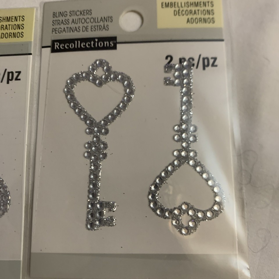 2pcs= 4 Rhinestone Stickers Bling Key Silver Bling Sticker ...